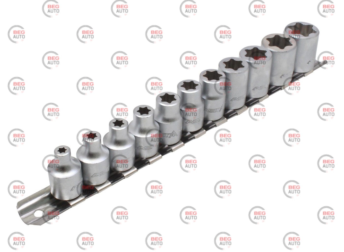 набір головок TORX 3/8" 11 шт, E6-E20 CrV плоский зріз (планка) A-F11ET ...